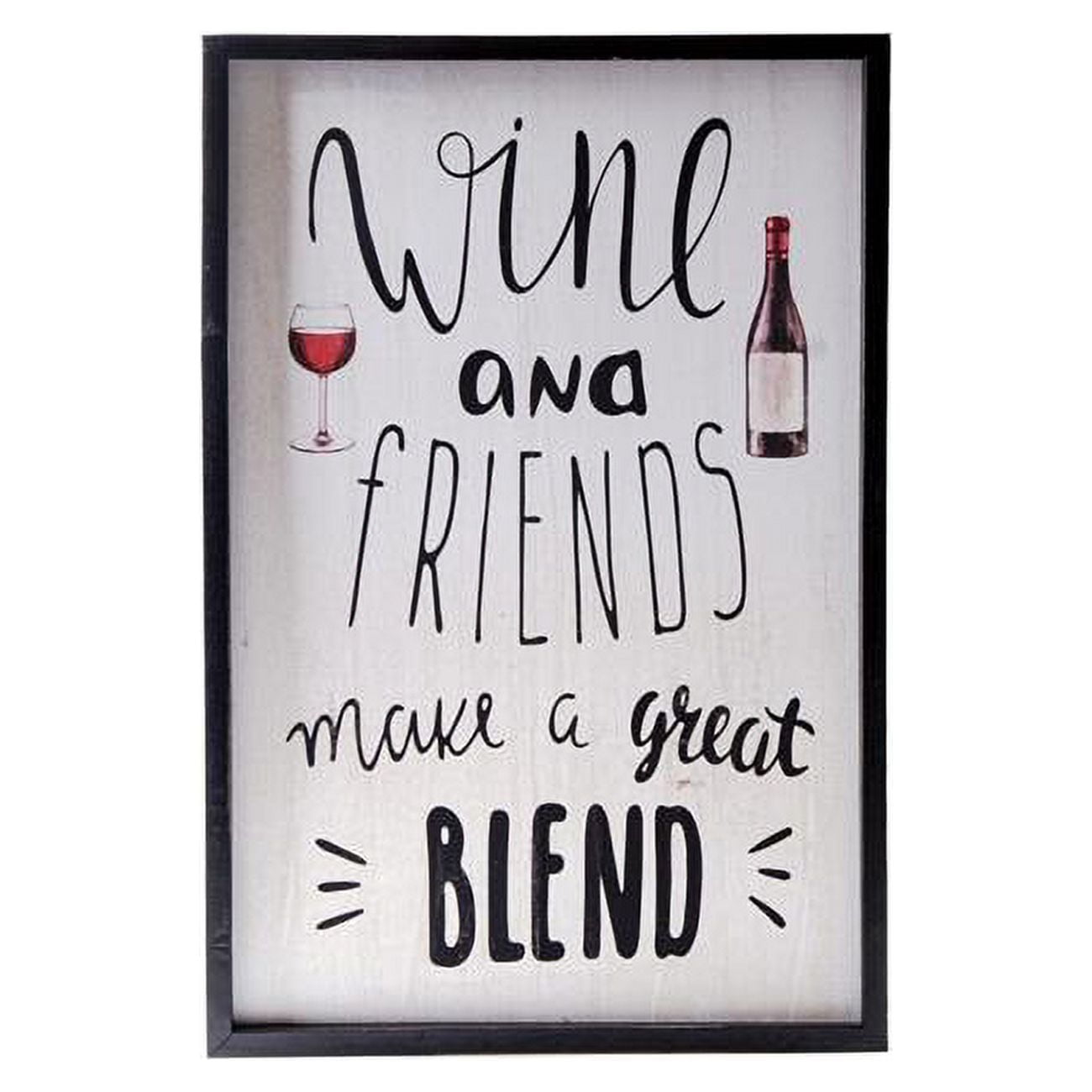 Wood Rectangle Wall Art Framed with Printed Wine & Friends Design ...