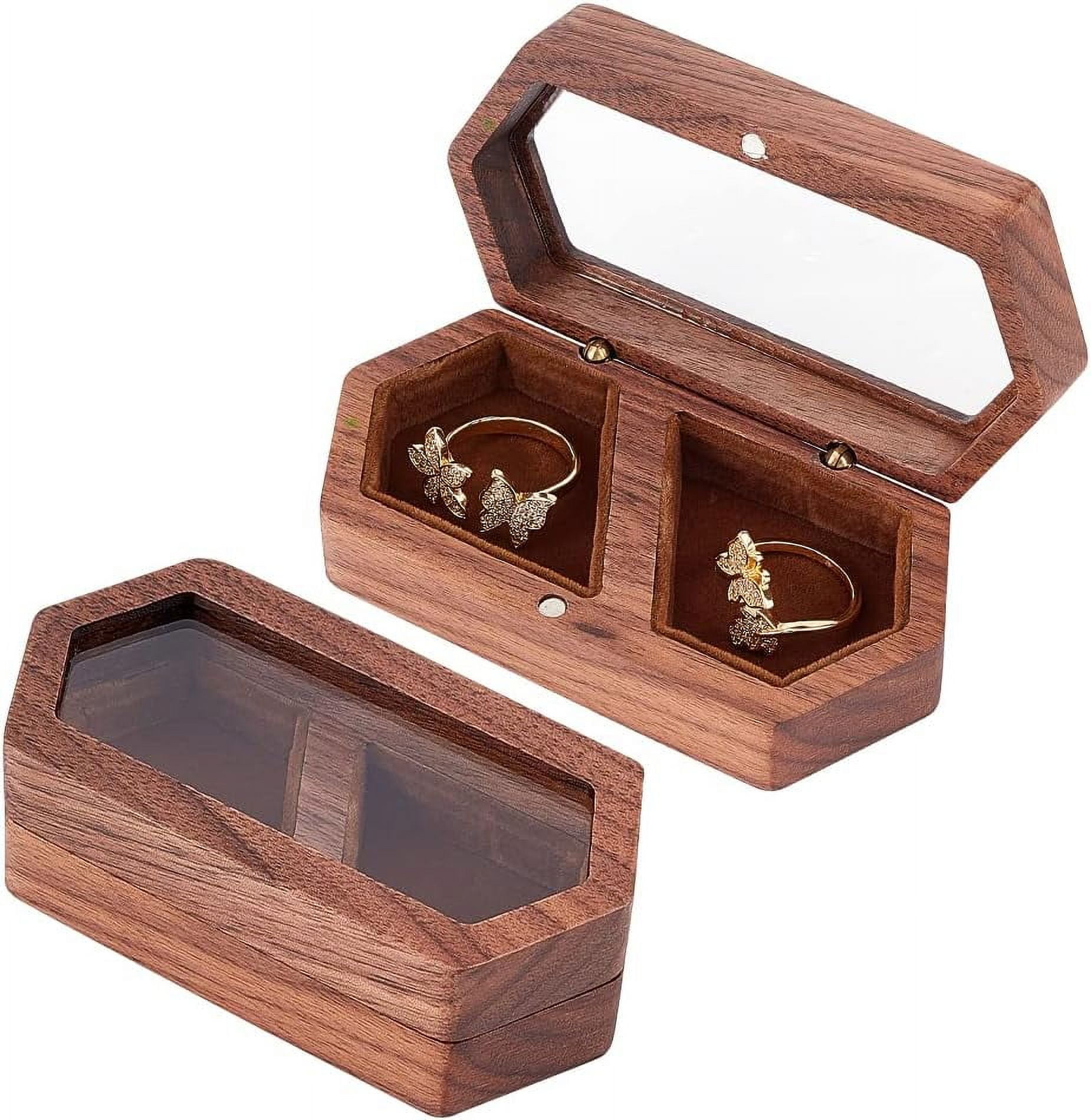 Wood Ring Box for Wedding Ceremony 2 Slots Wooden Ring Bearer Pillows ...