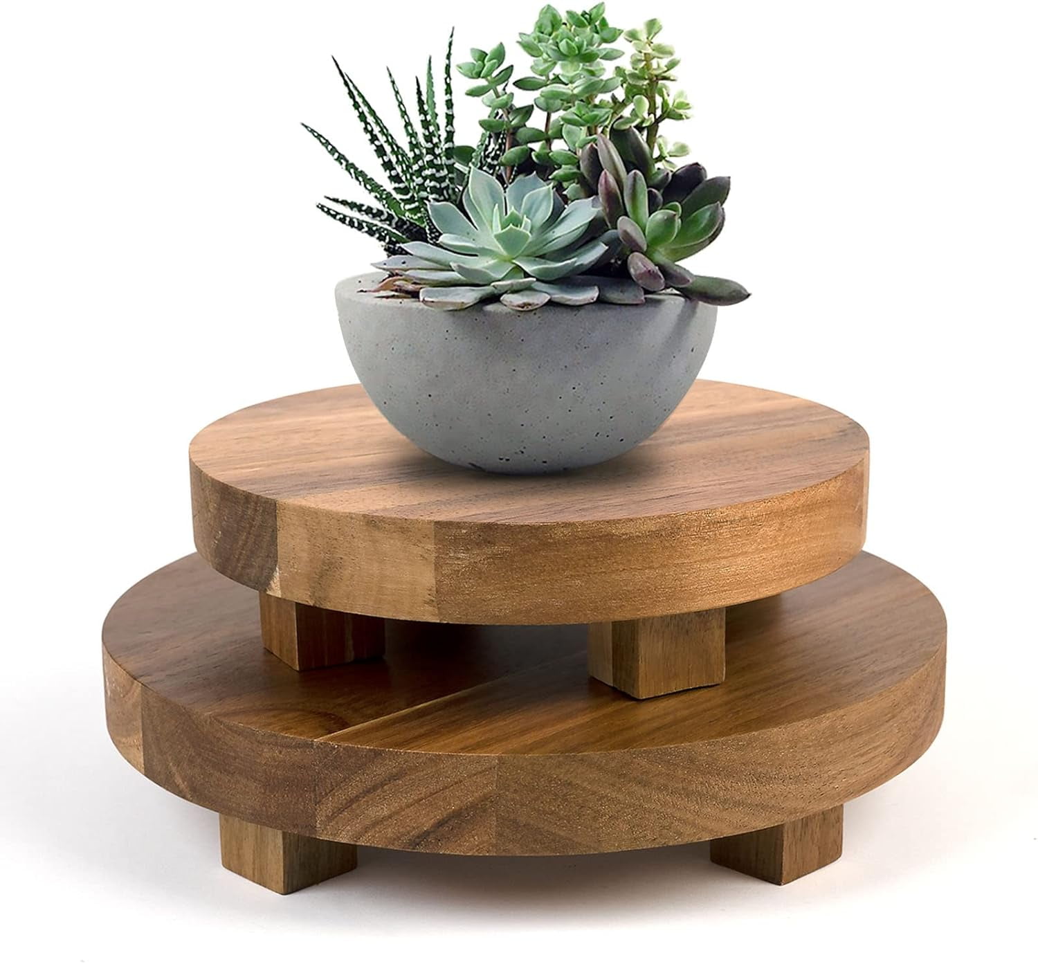 Wood Riser 2Pcs 7-9 Inch Wood Pedestal Stand Round Natural Acacia Wood ...