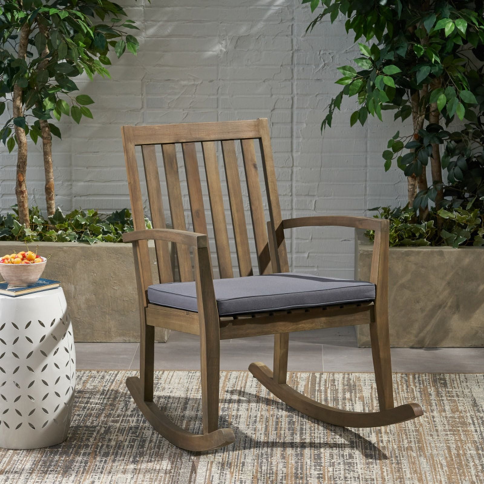 Wood Rocker Chair with Cushion, Outdoor Rocking Chair for Patio ...