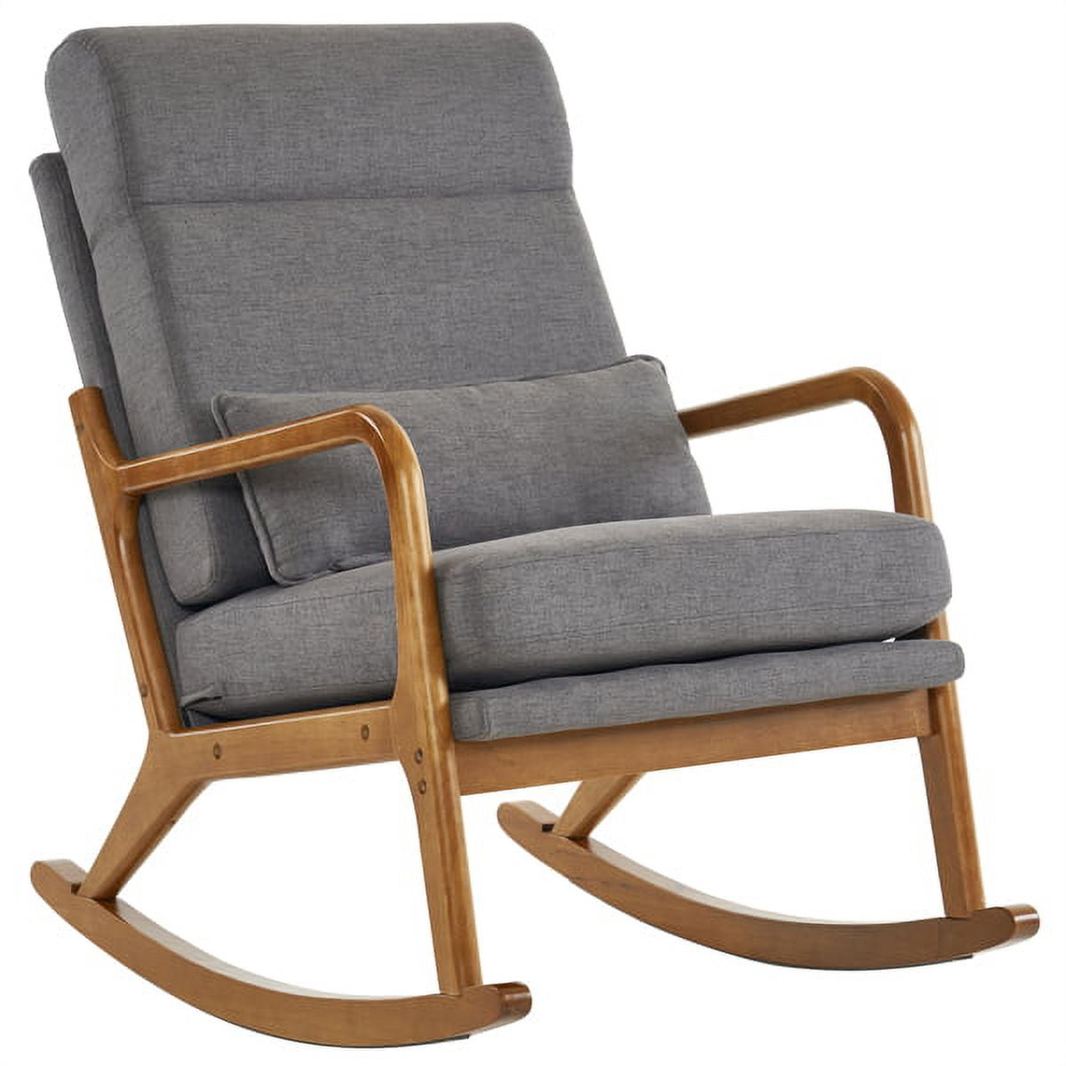 Wood Rocking Chair with Lumbar Pillow, High Back Chair Rocker with ...