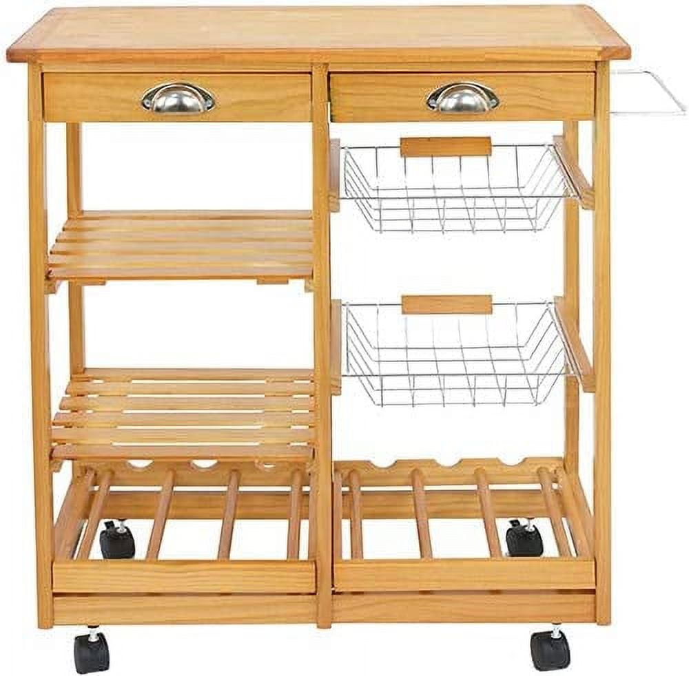 Wood Rolling Kitchen Island Storage Cart Dining Trolley Microwave Cart ...