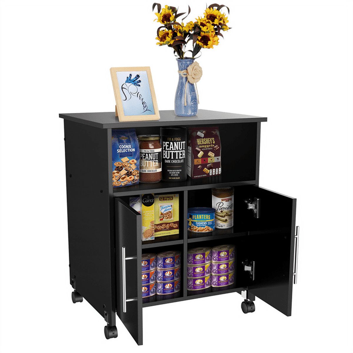Renwick Rolling Cupboard Storage Cart with Adjustable Shelf, Black ...