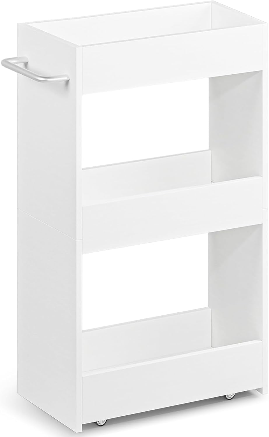 Wood Rolling Storage Cart 7.9" W, 3 Tier White Slim Utility Kitchen ...