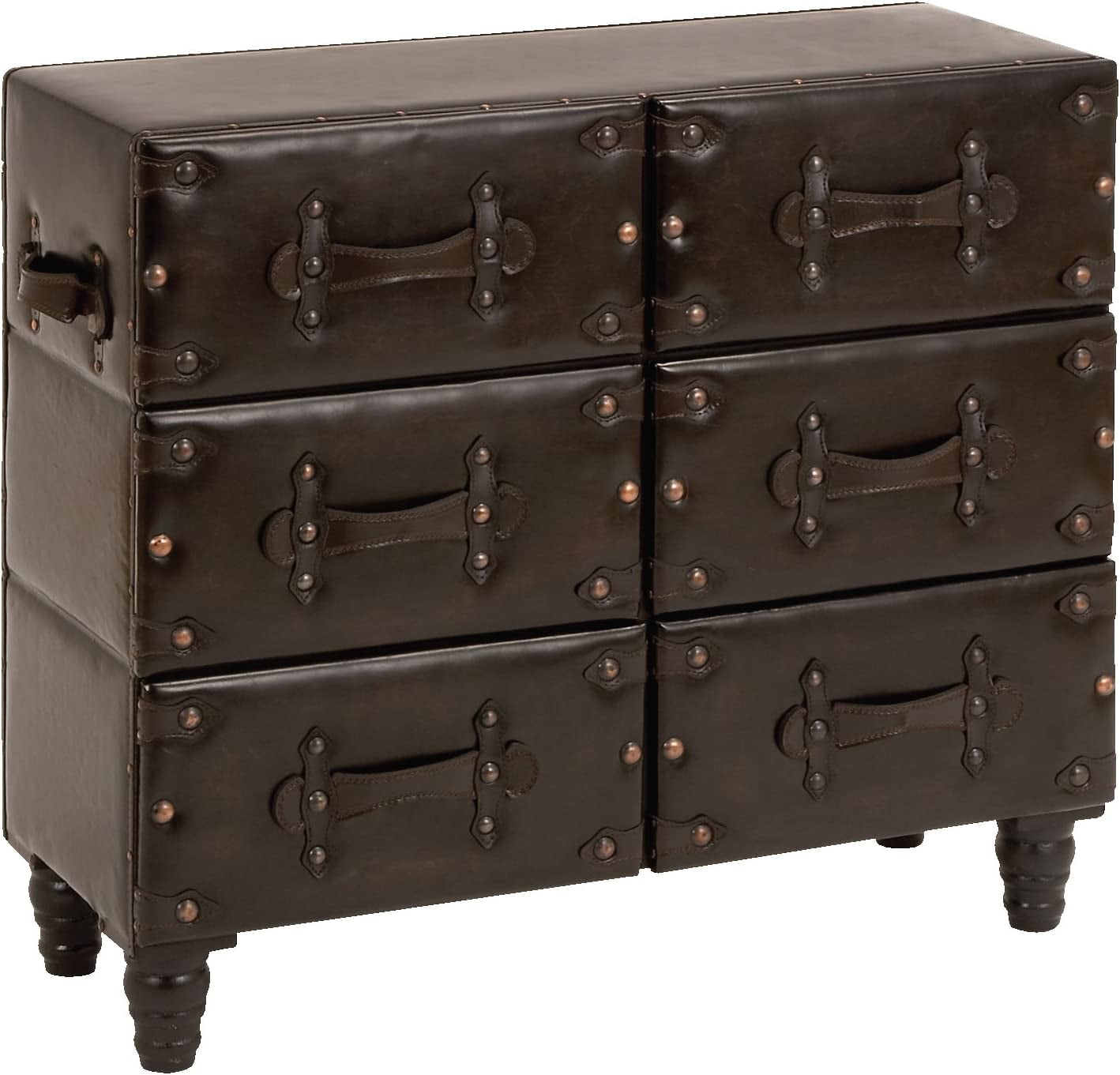 Wood Room Chest Vintage Faux Leather Storage Cabinet with Rivets and ...