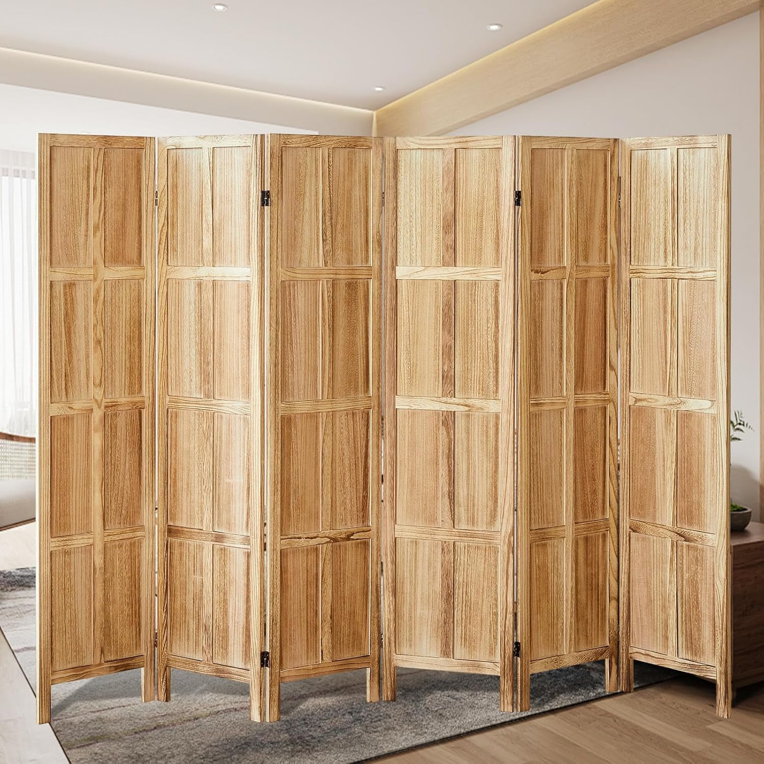 Wood Room Divider 6 Panel, 5.6 FT Tall Room Divider Folding Privacy ...