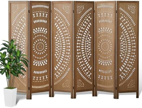 Wood Room Divider Wall and Folding Privacy Screen, 5.6 FT Tall Room ...