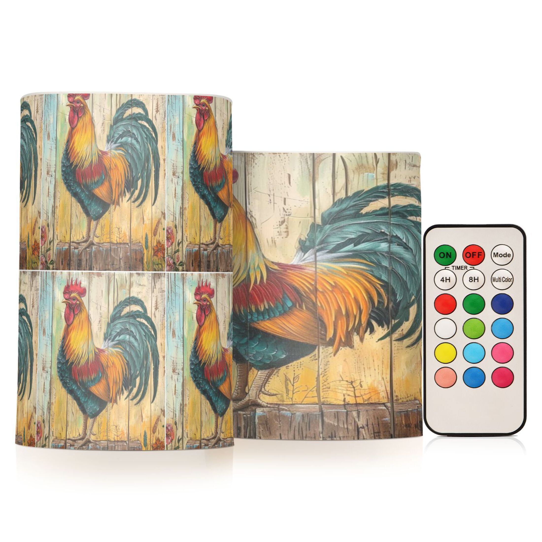 Wood Rooster Farmhouse Flickering Flameless Candles Battery Operated ...