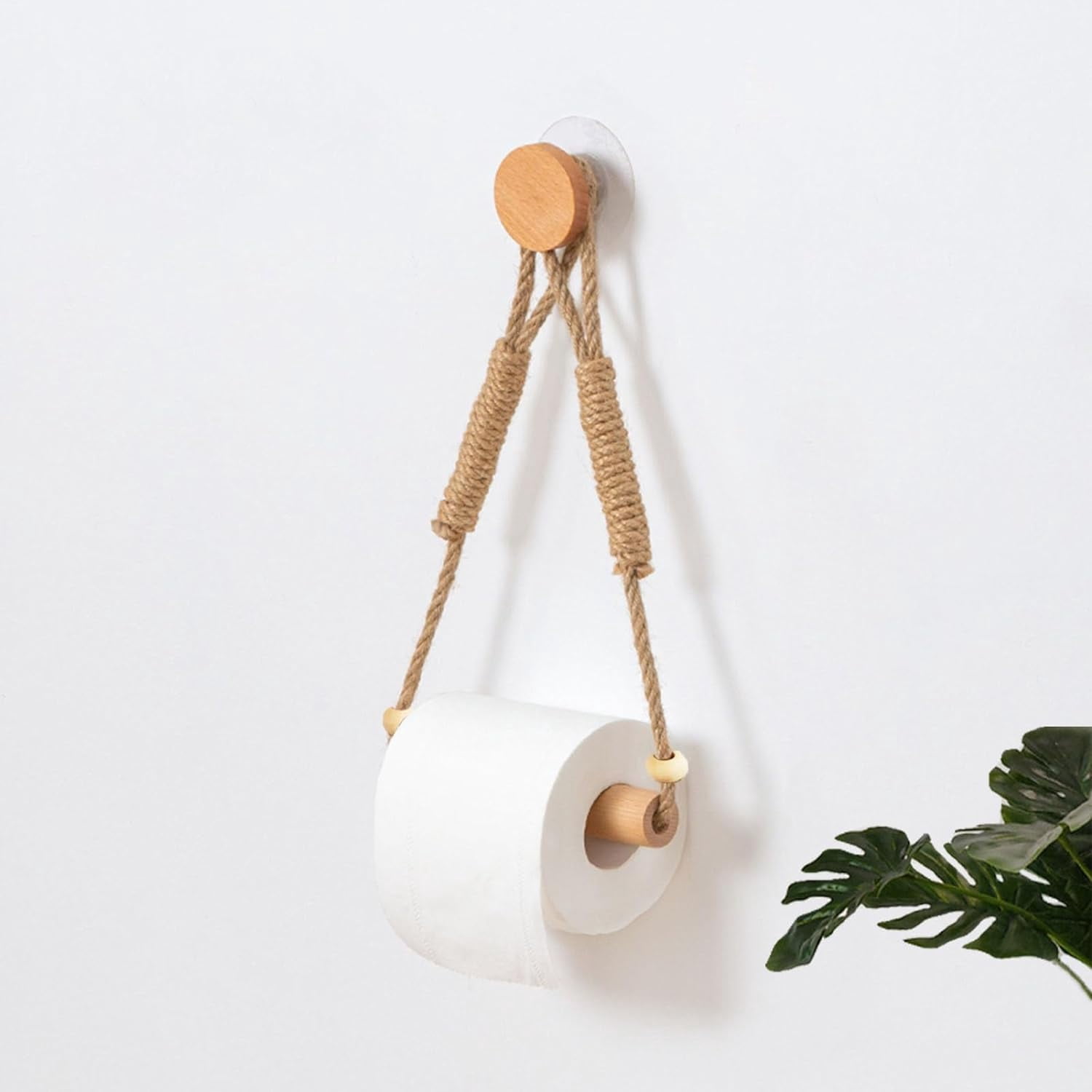 Wood & Rope Wall Toilet Paper Holder, Rustic Tissue Rolls Paper Holder ...