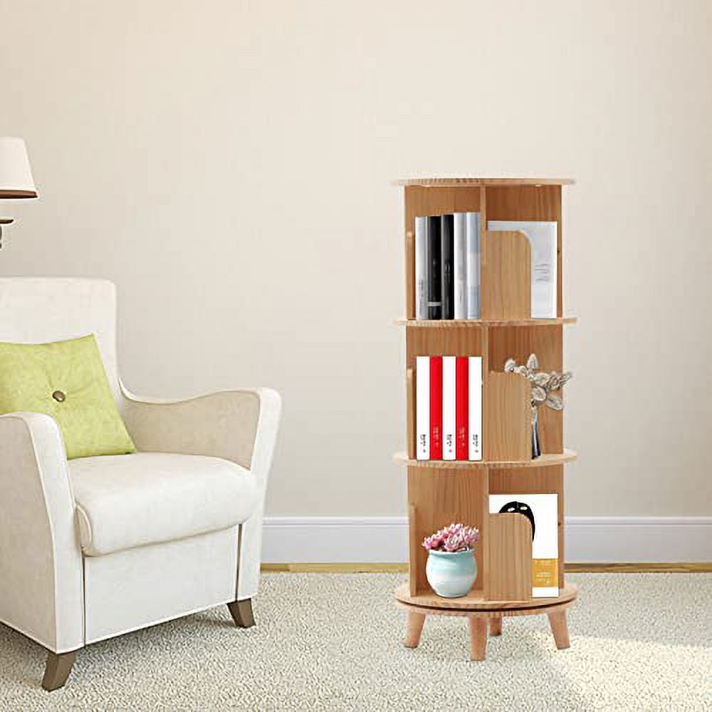 Wood Rotating Bookshelf Tower - 3/4/6 Tier Revolving Bookcase for Small ...