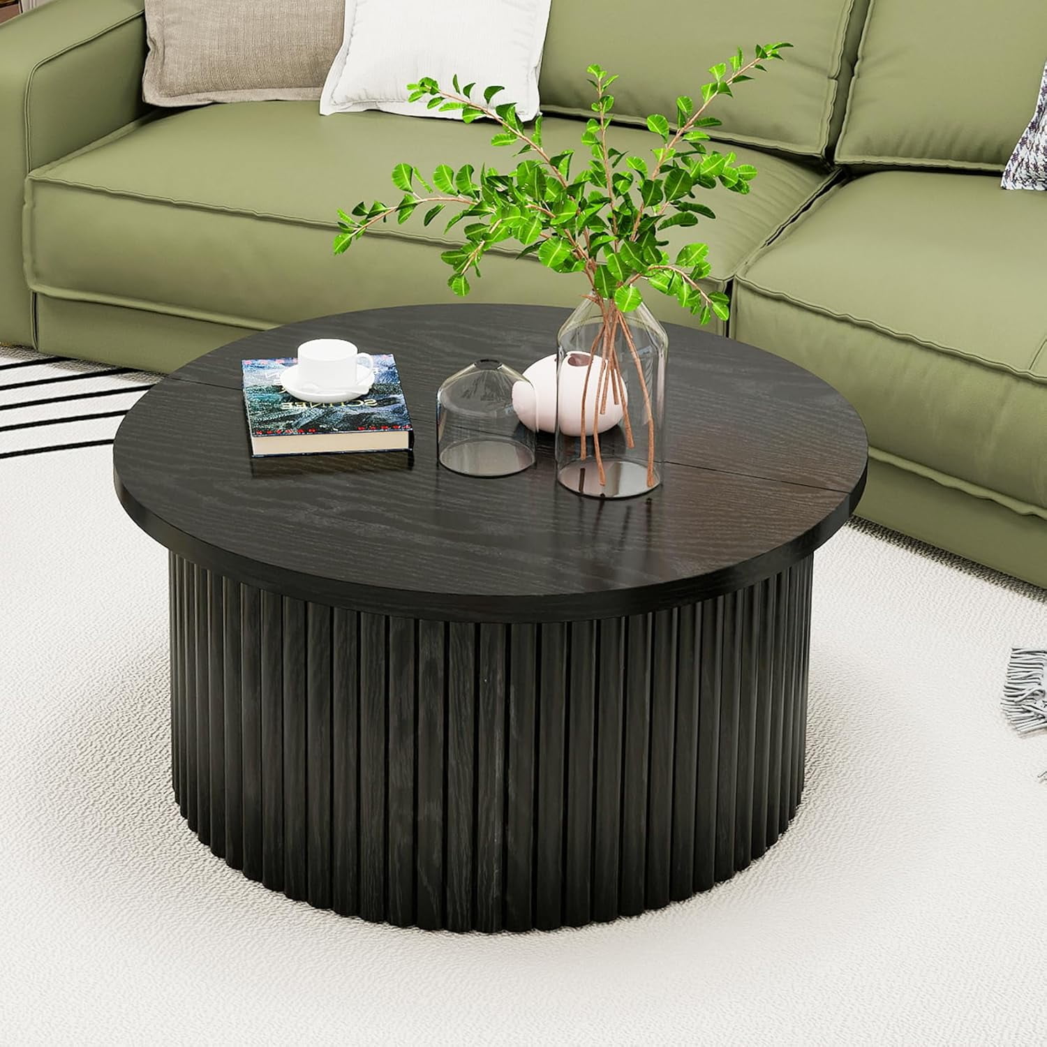 Wood Round Coffee Table with Storage,Flip-top Circle Coffee Table for ...