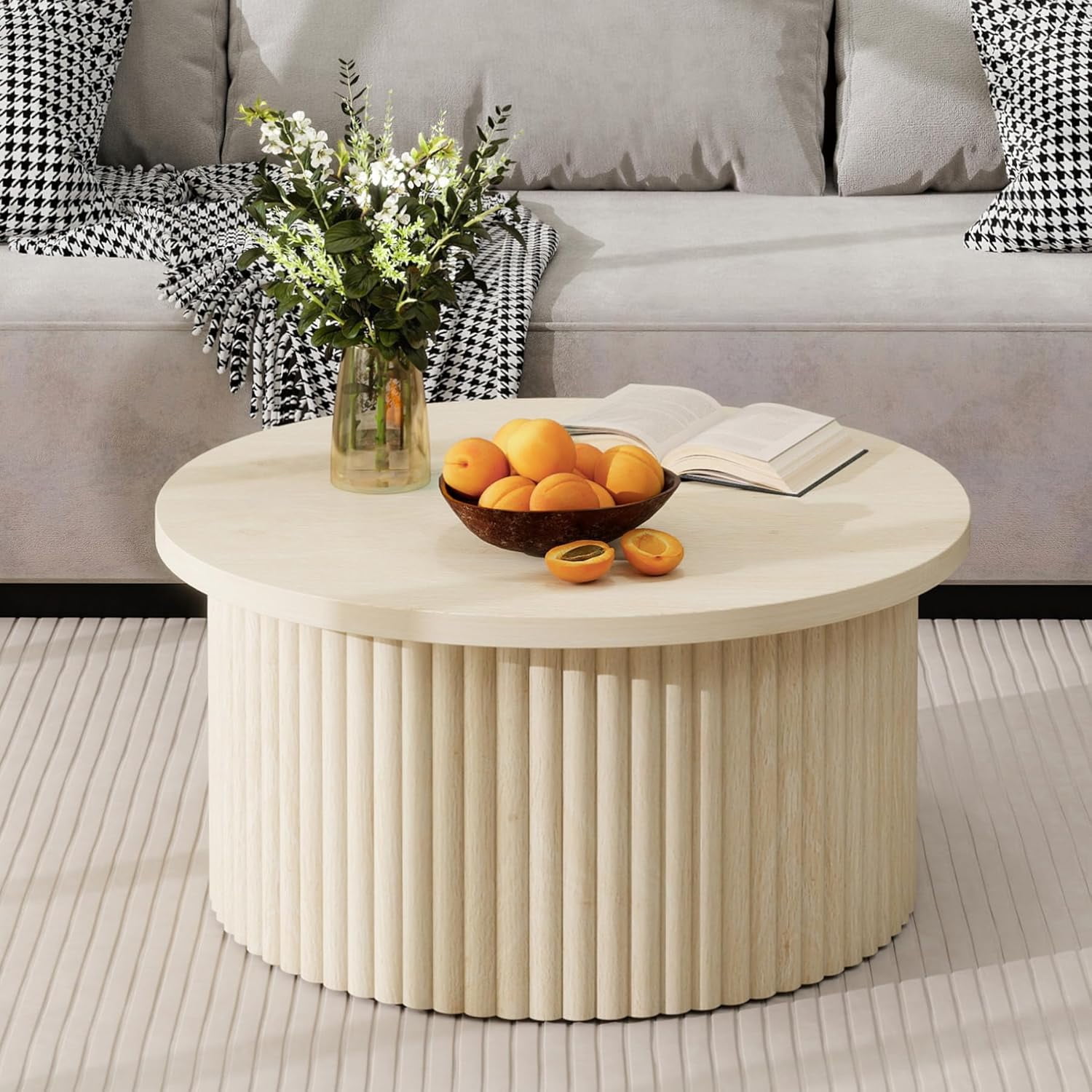 Wood Round Coffee Table with Storage,Flip-top Circle Coffee Table for ...