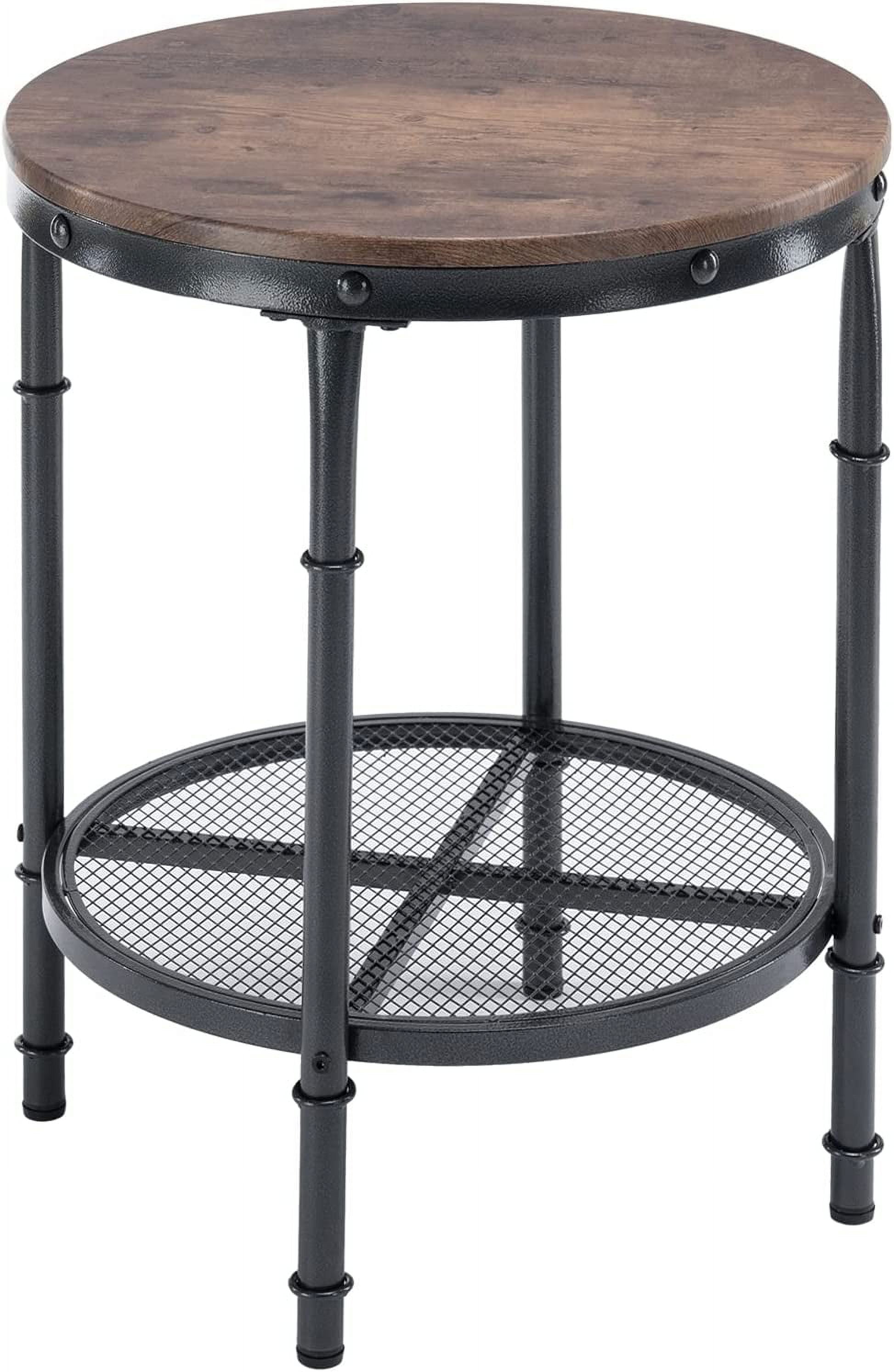 Wood Round End Table, 20" Vintage Brown End Table Sofa Side Table Small Circle Table for Living ...