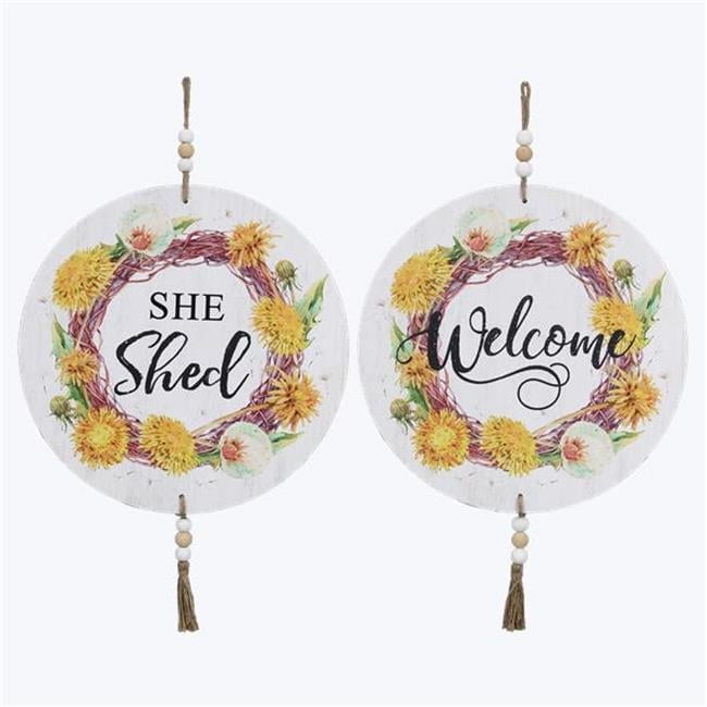 Wood Round She Shed Wall Sign with Blessing Beads, Assorted Color - 2 ...