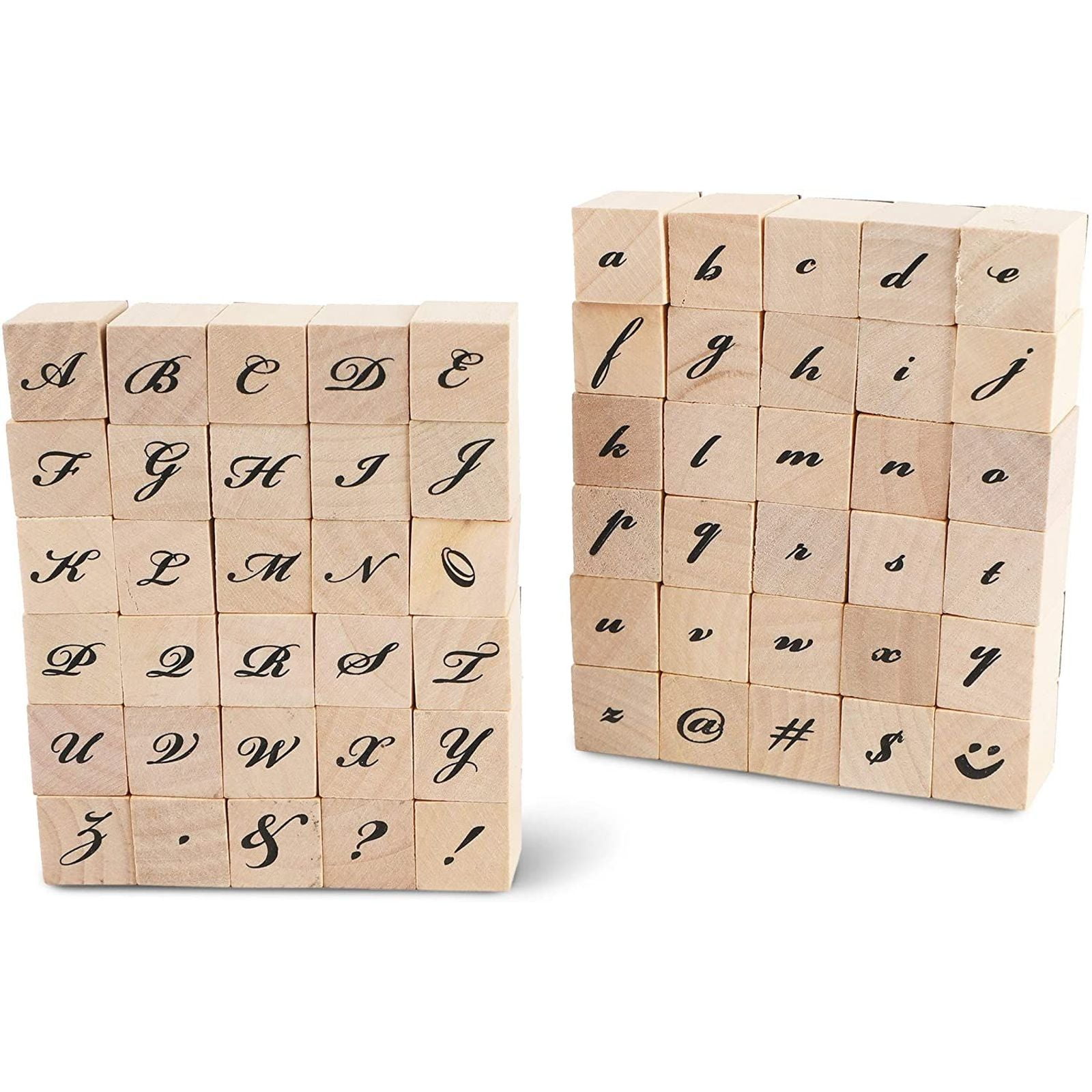 Wood Rubber Stamps - Mini Cursive Alphabet and Symbols Stamp Set, 60 ...