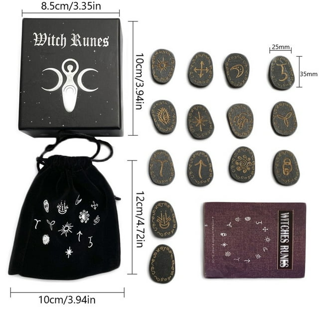 Wood Runes Stone Set Witches Rune Set 14 PCS Engraved Rune Symbol for ...