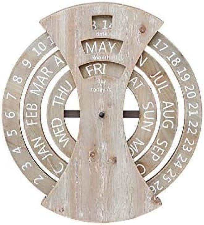 Wood Rustic Circular Wall Mounted Spin Perpetual Calendar, Farmhouse ...
