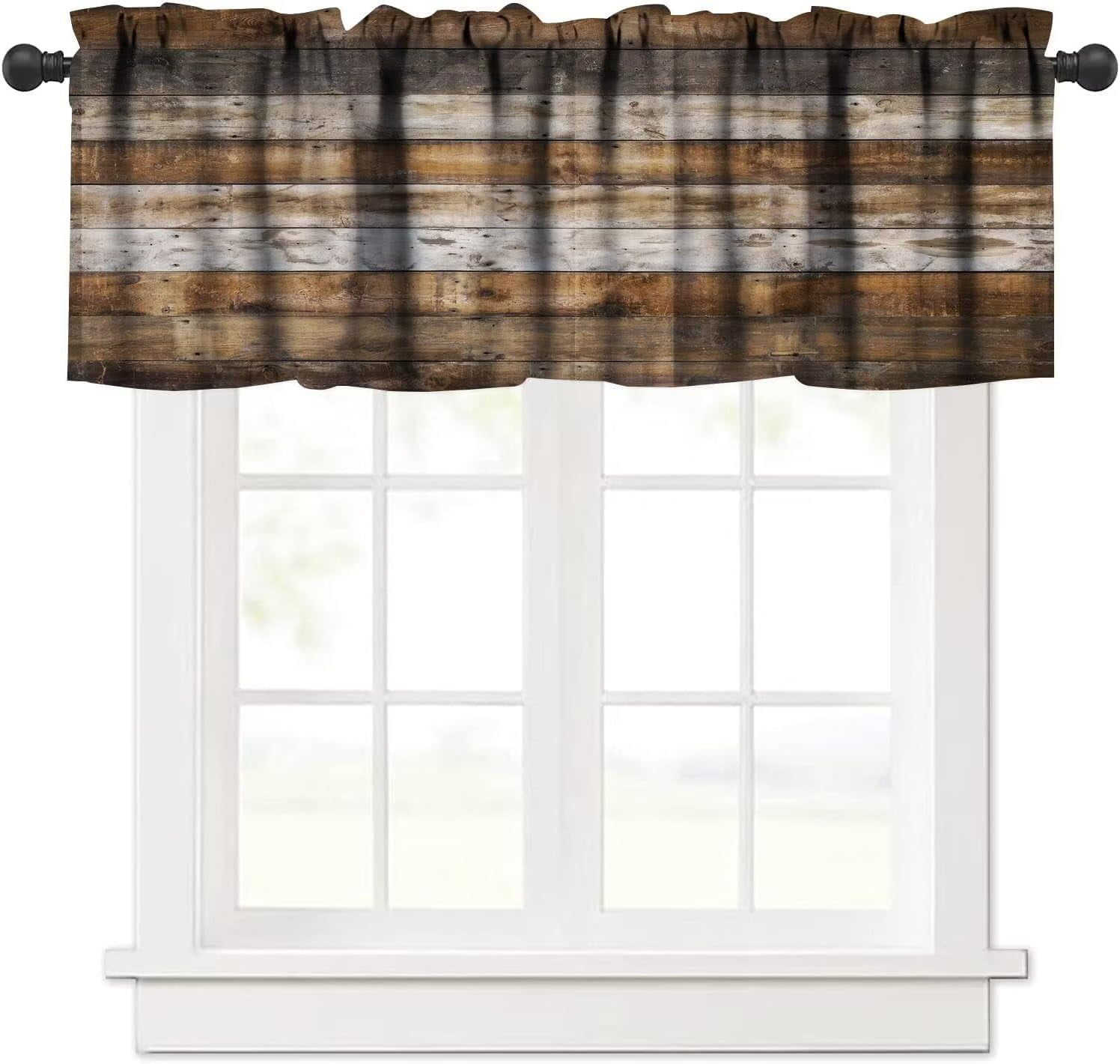 Wood Rustic Color Valance Curtain Beach On Weathererd Wood Rod Pocket ...