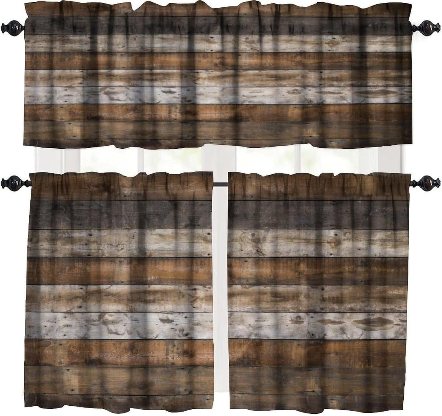 Wood Rustic Color Valance Curtain Beach On Weathererd Wood Rod Pocket ...