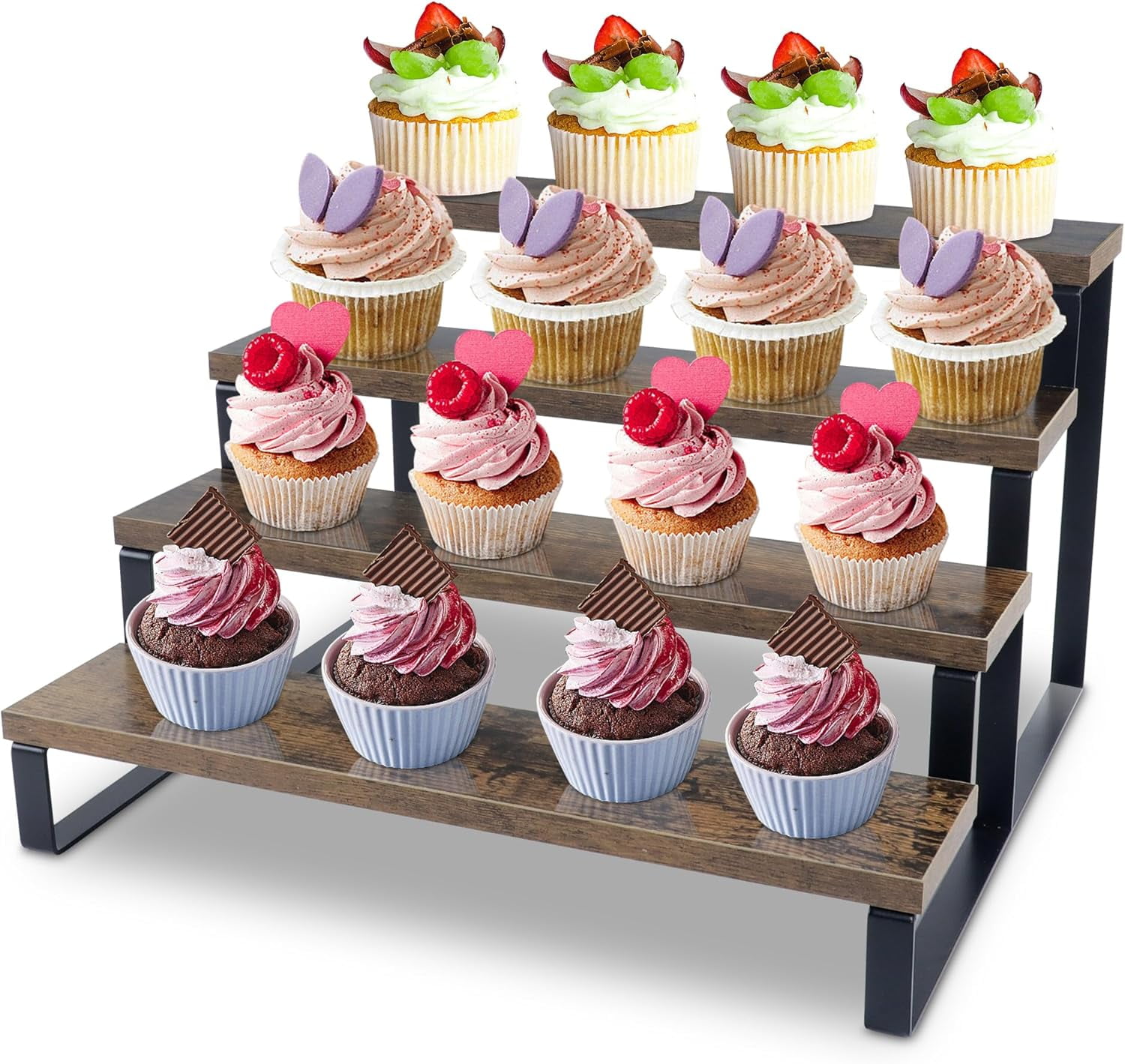 Wood Rustic Cupcake Stand, 4 Tier Stepped Cupcakes Stand, Wooden ...