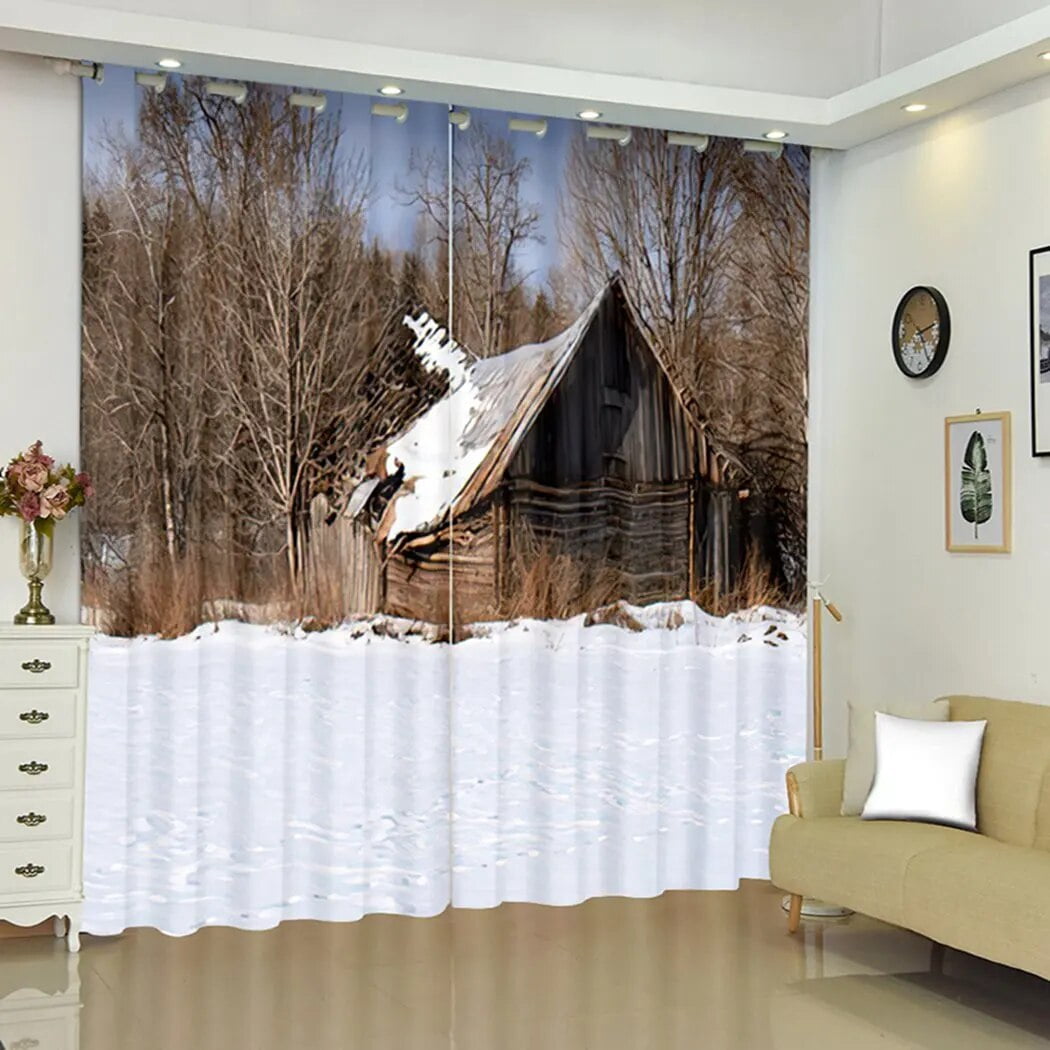 Wood Rustic Farmhouse Curtain Old Abandoned Wood Polyester Pongee ...