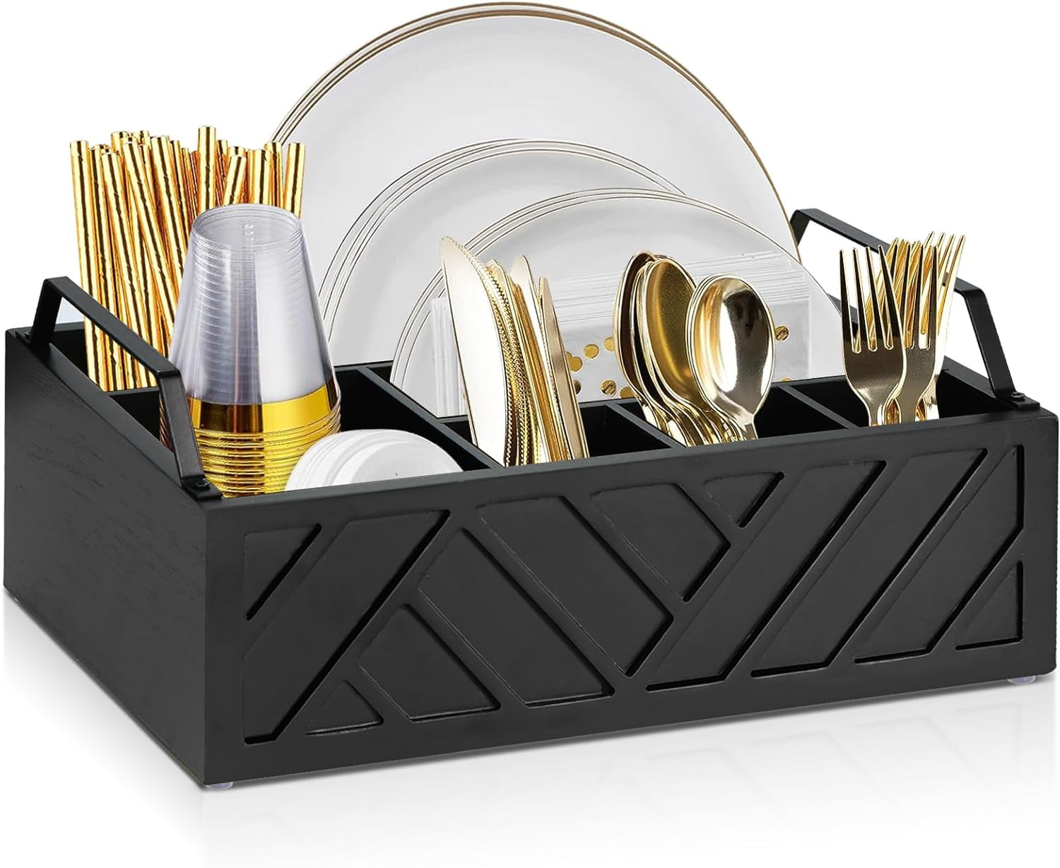 Wood Rustic Silverware Utensil Caddy, Cutlery Flatware Organizer Box ...