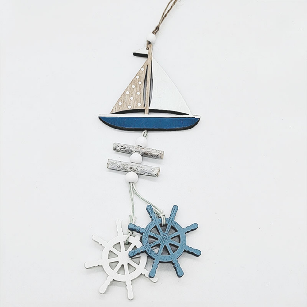 Wood Sailing Decor Sailboat & Rudder Pendant Ocean Crafts Hanging ...
