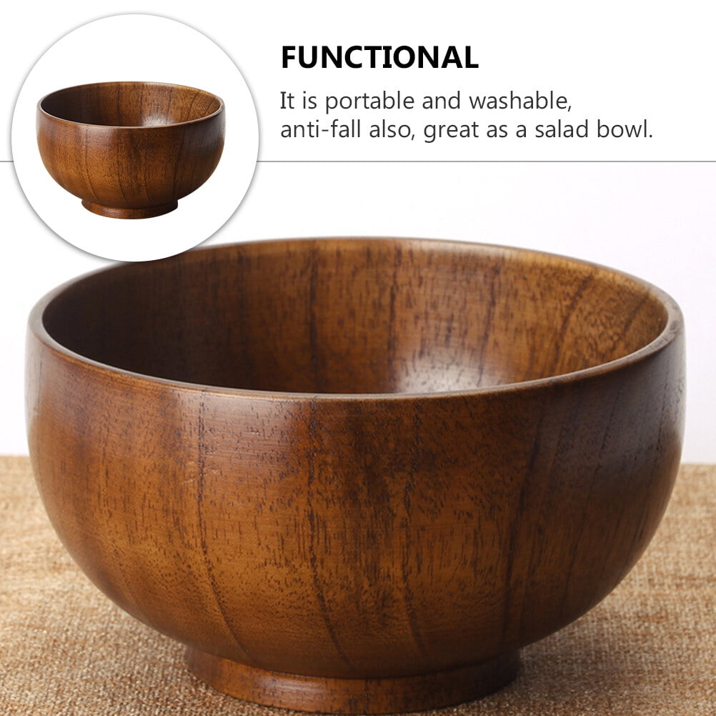 "Foxnovo Wood Salad Bowl with Servers, Durable Wooden Mixing Bowl, 3.9 ...