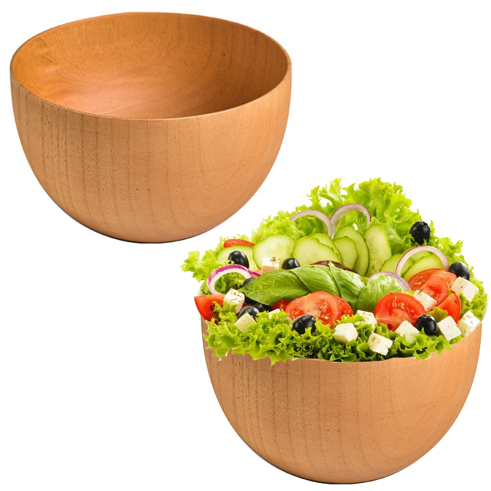 Wood Salads Bowl Set,Wooden Serving Bowl,Round Mixing Bowl,Flat Food ...