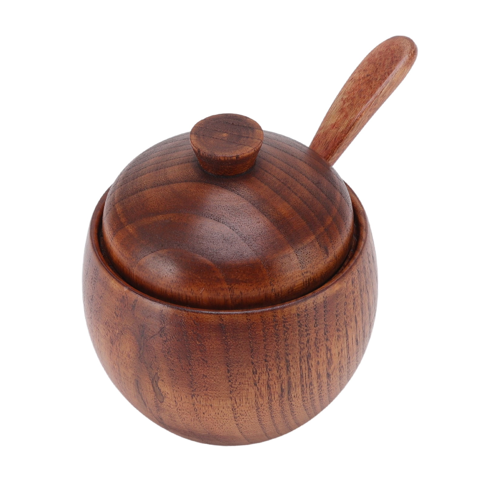 Wood Salt Box Spice Jar, Wooden Salt Cellar with Lid and Spoon, Sugar ...