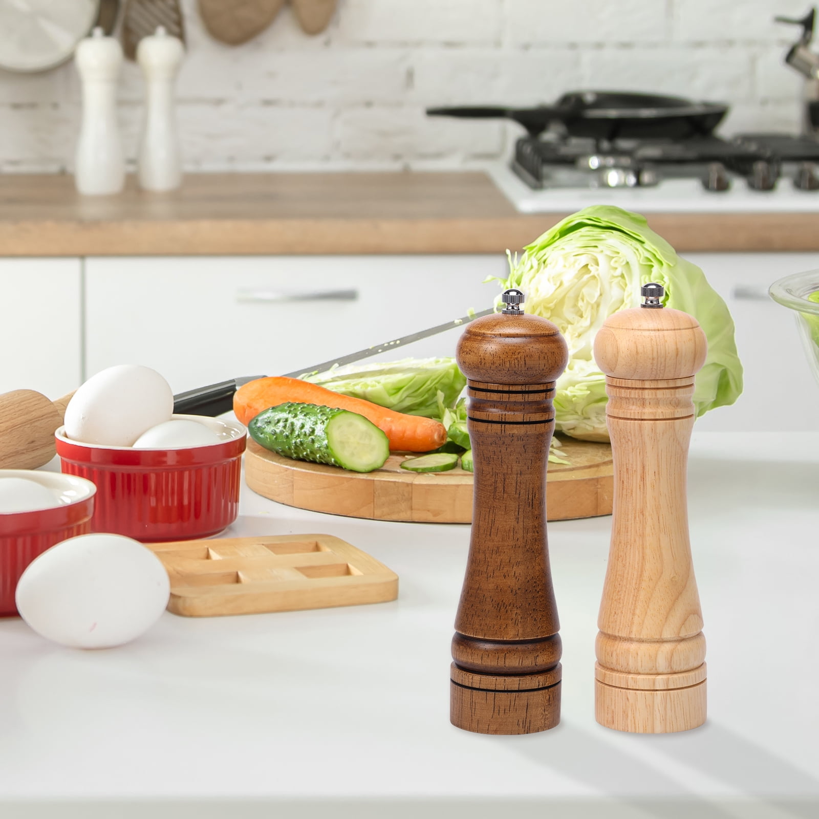 Wood Salt and Pepper Grinder Set with Spoon Coarseness Adjustable Salt ...