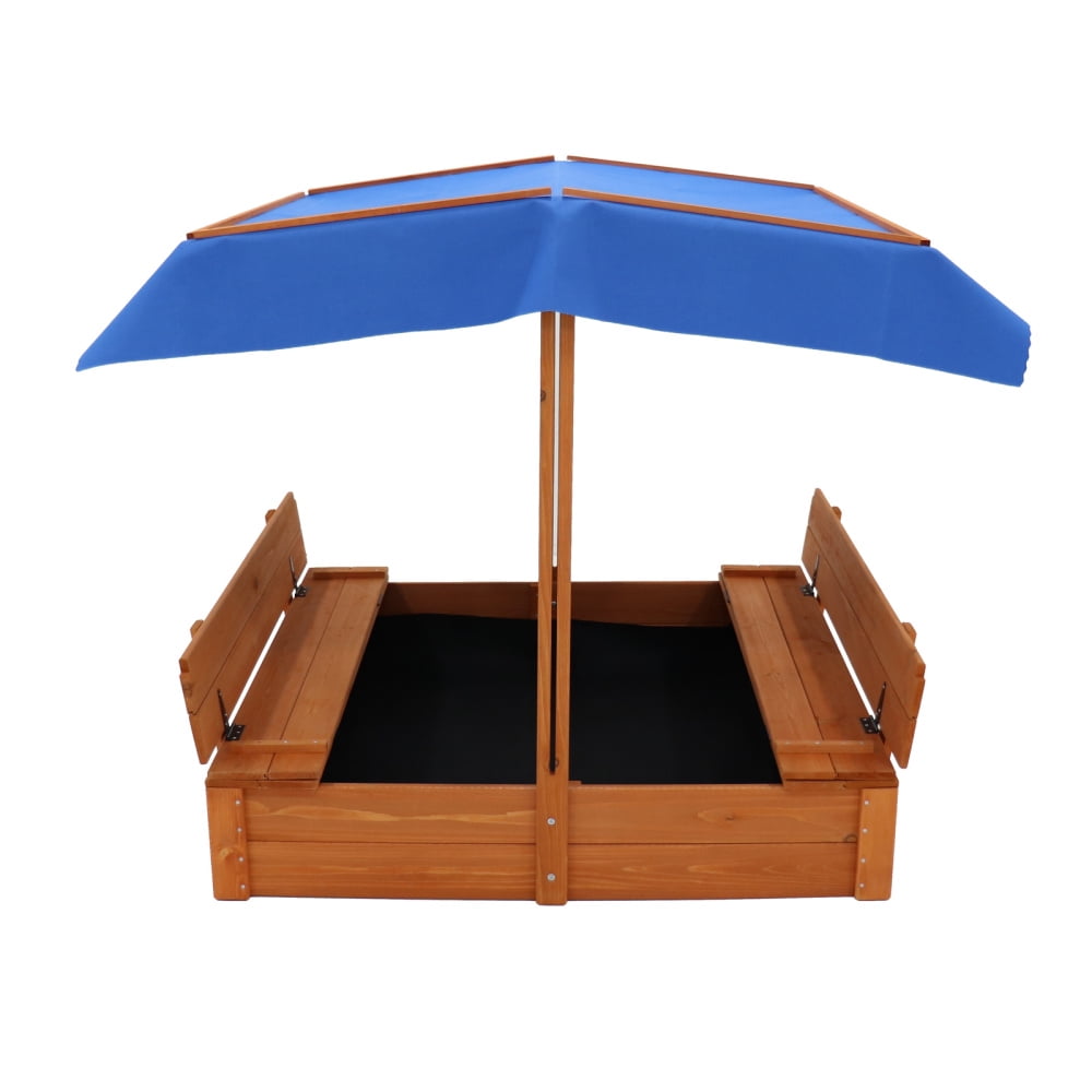 Wood Sandbox with Cover,Sand Box with 2 Bench Seats for Aged 3-8 Years ...