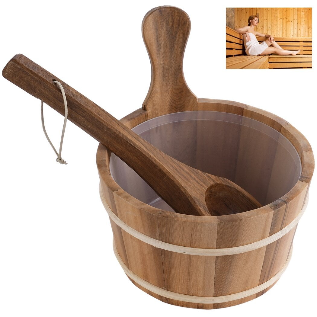 Wood Sauna Bucket and Ladle, 1 Gallon Handmade Cedar Wooden Sauna ...
