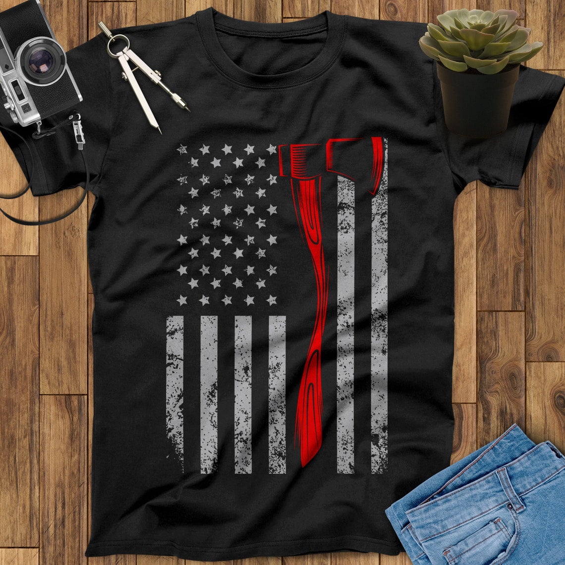 Wood Sawyer Woodworking Axe Flag Shirt, Lumberjack Chainsaw Lumber Wood ...