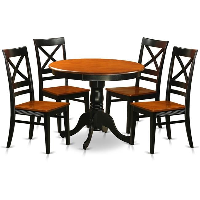 Wood Seat Dining Set with 4 Solid Chair, Black & Cherry - 5 Piece ...