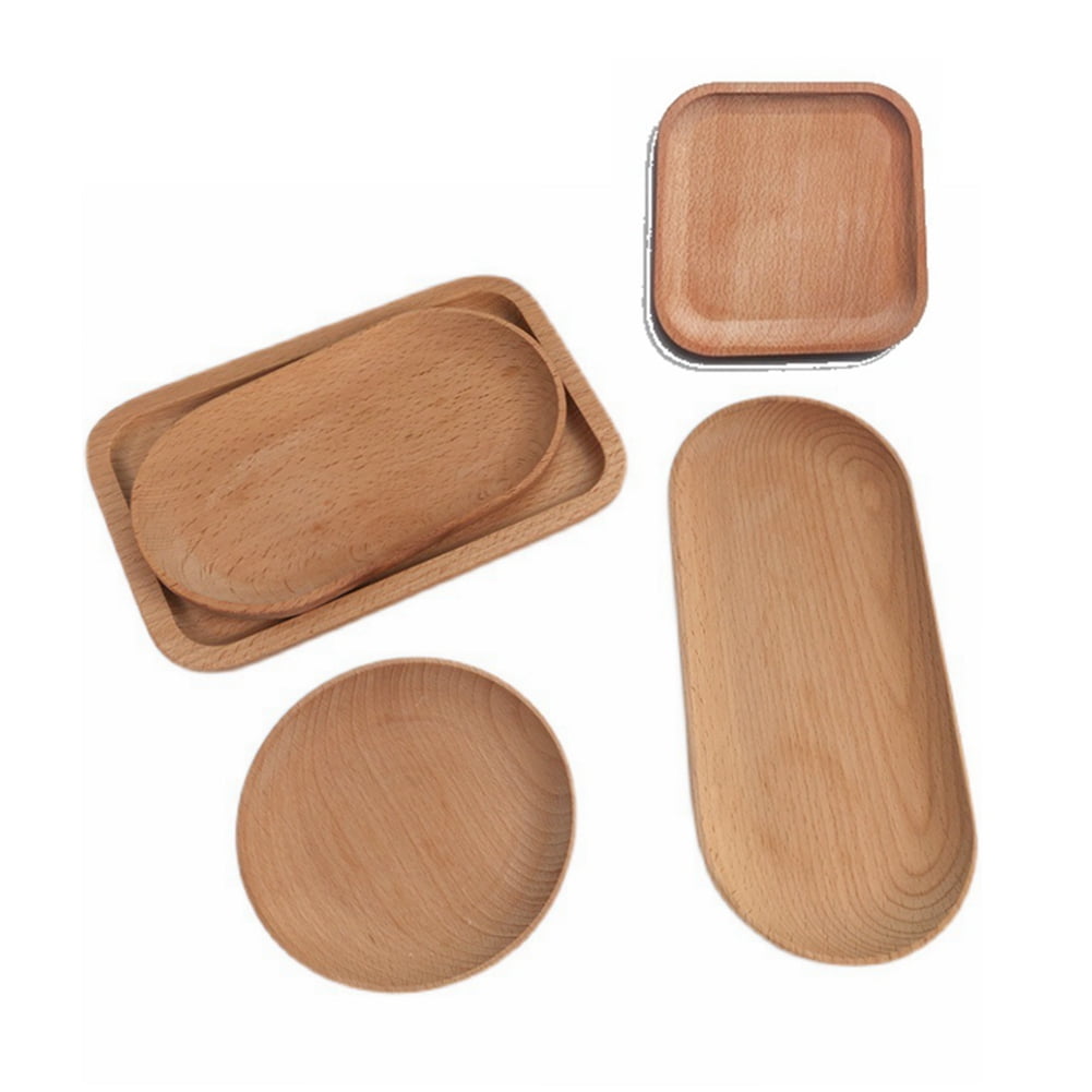 Wood Serving Plate Round and Cube Tray Fruit Dessert Cake Snack Candy ...
