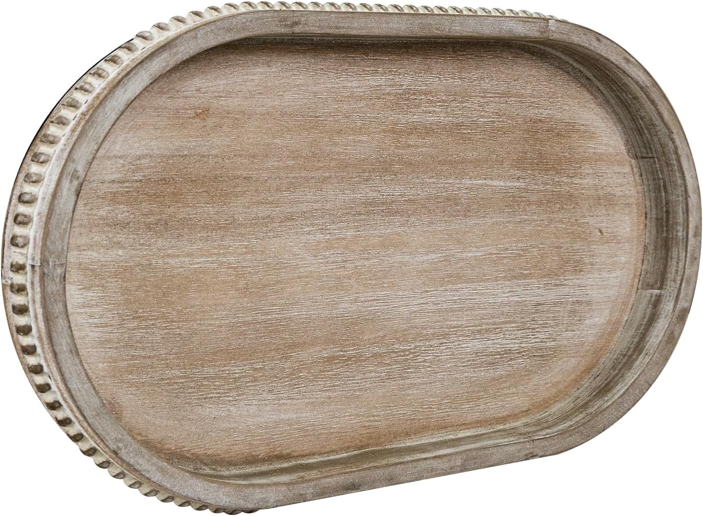 Wood Serving Tray, Farmhouse Wooden Tray for Coffee Table, Oval Beaded ...