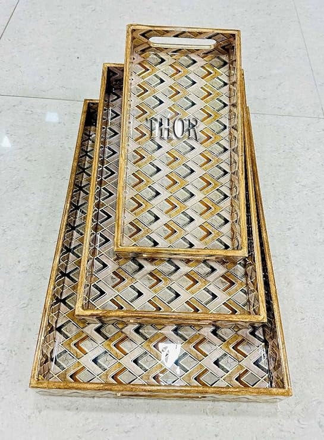 Wood Serving Tray with Handles,Decorative Tray Set of 3 with Nesting ...