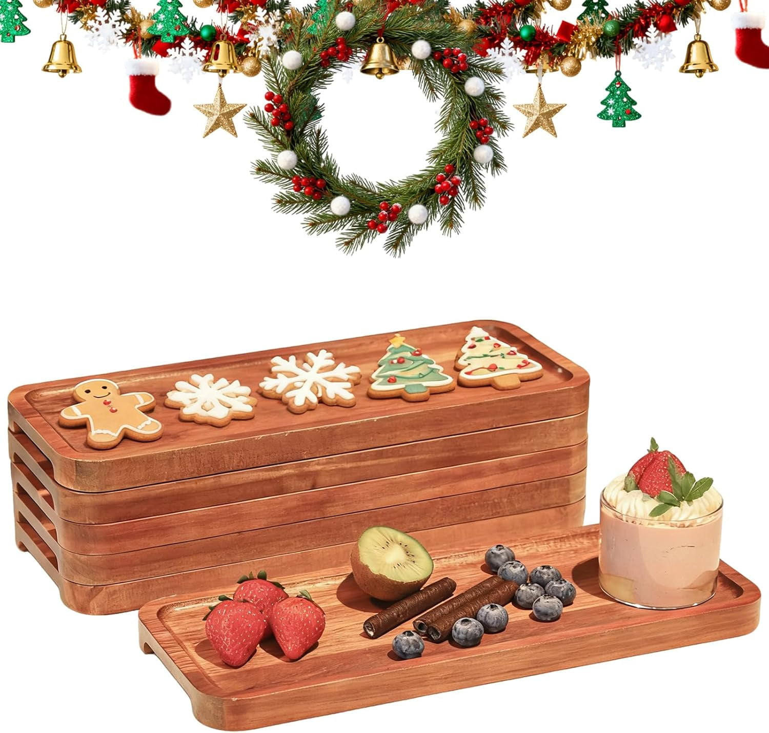 Wood Serving Trays 6 pcs - 14x6 in, Rustic Wooden Platters for Party ...