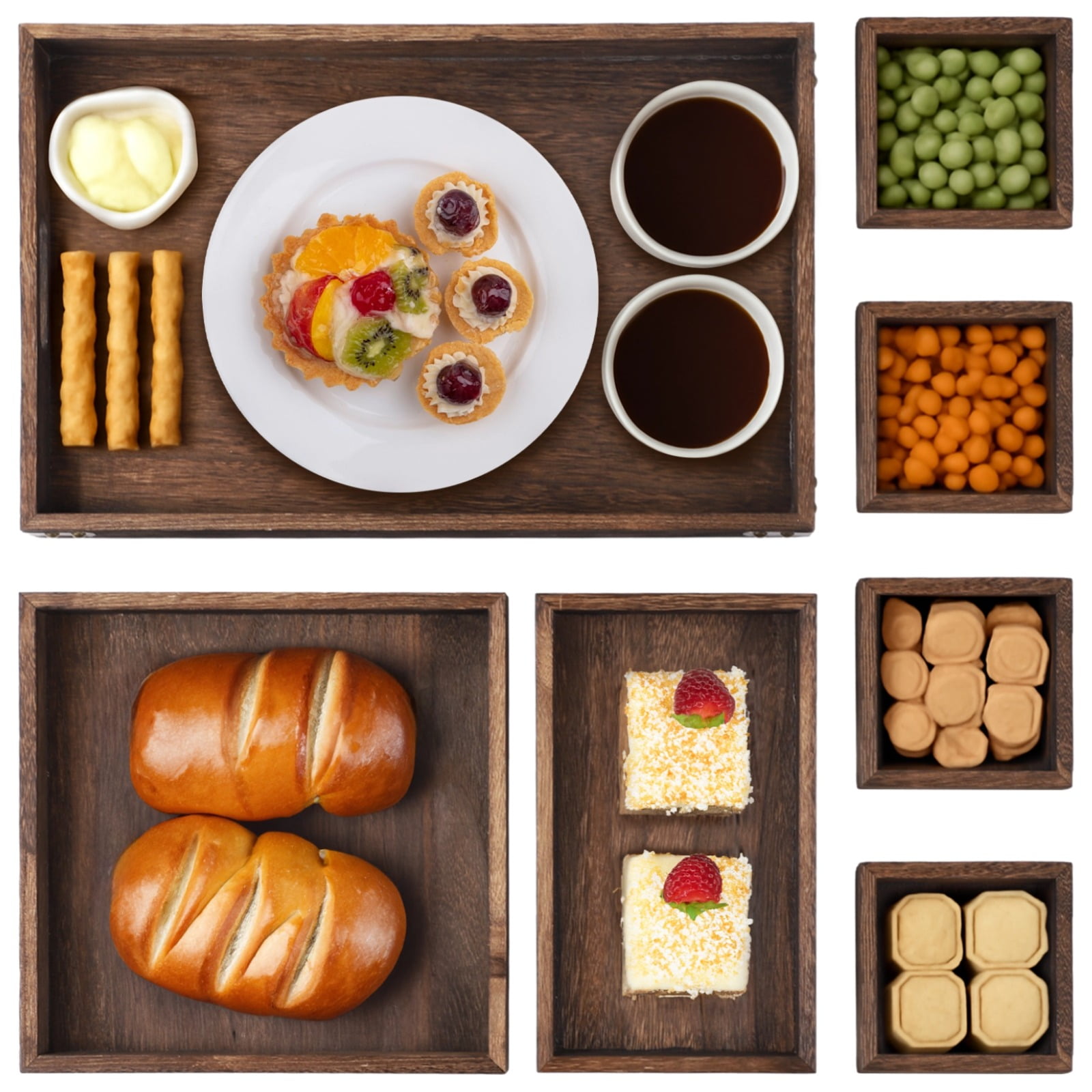 Set of 7 Serving Trays, Rustic Wooden Nesting Food Board Platter for ...