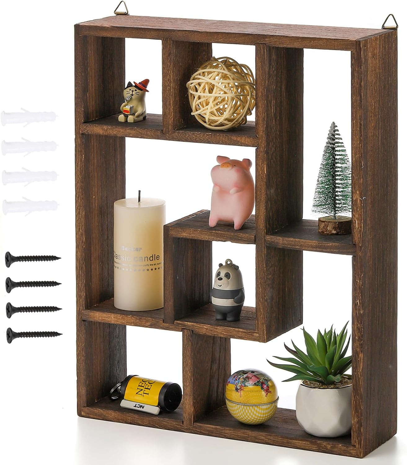 Wood Shadow Box, 15" x 12" Cubes Display Shelving, Freestanding & Wall ...