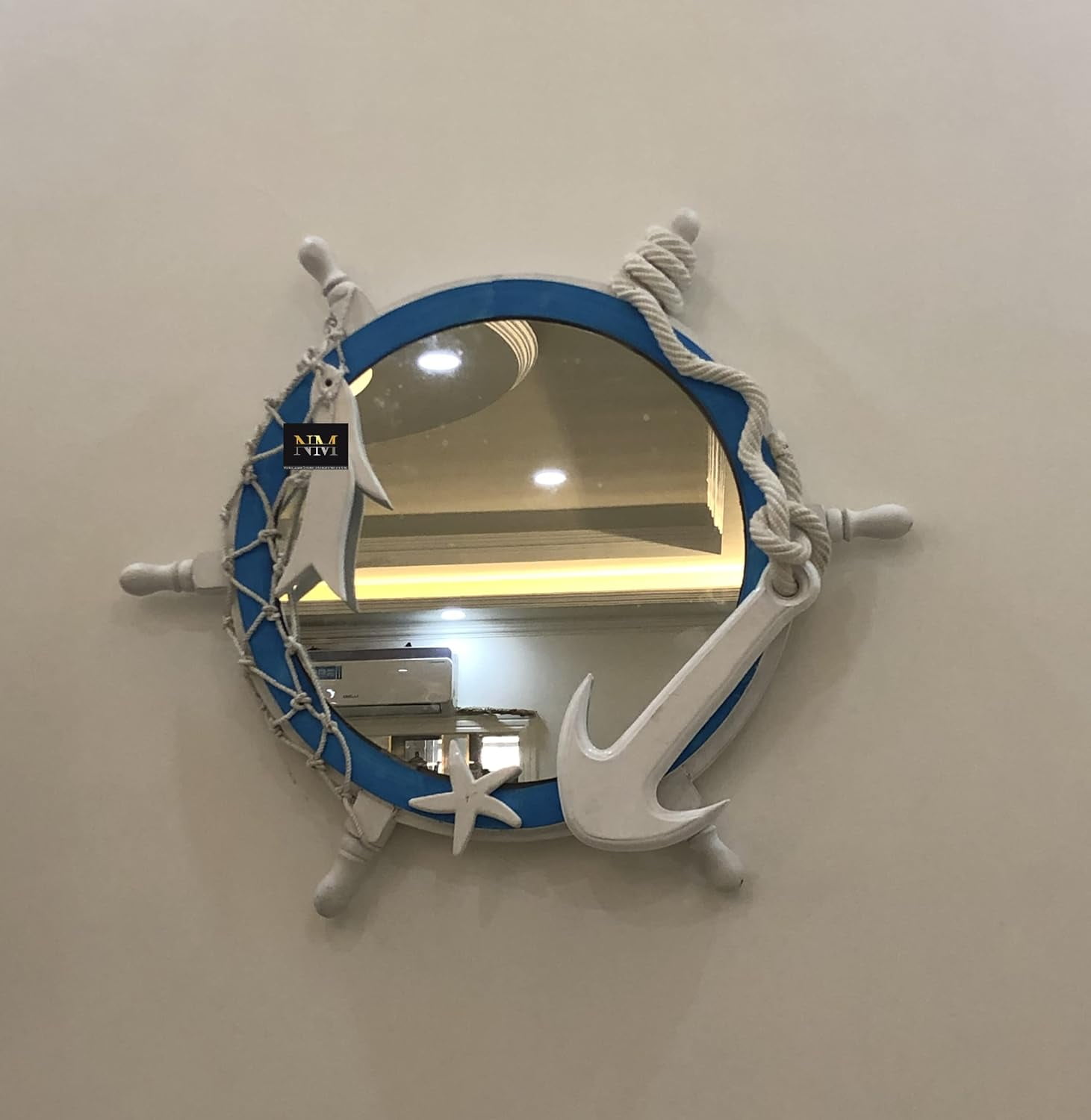 Wood Ship Wheel Mirror with Rope Knot Nautical beach Garden/Home ...