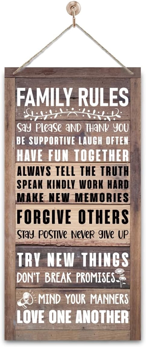 Wood Sign 10x5 Inch Family Rules Sign Wall Plaque, Rustic Door Sign ...