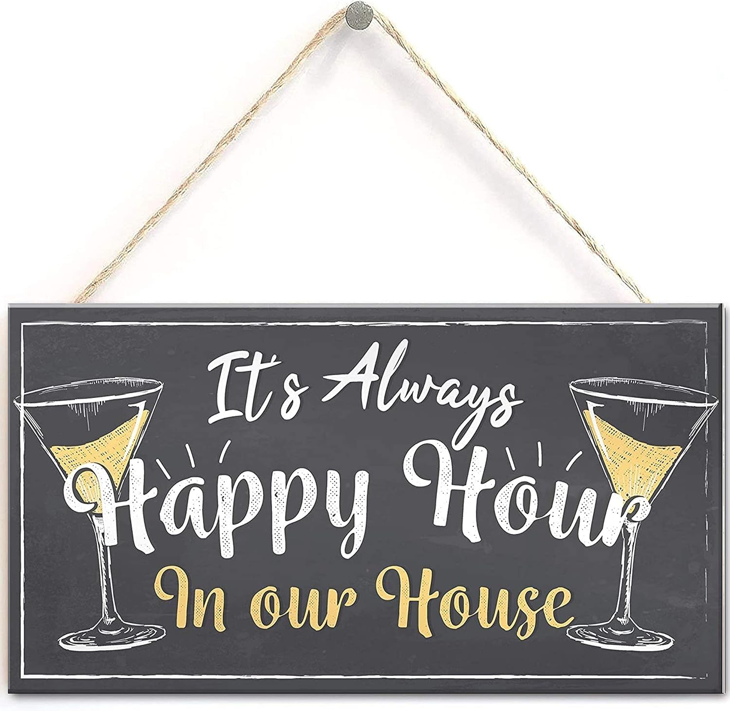 Wood Sign 10x5 Inch Home Bar Sign Always Happy Hour Funny Gin Prosecco ...