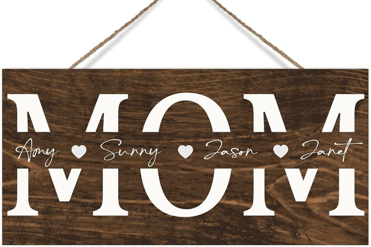Wood Sign 10x5 Inch Mom With Kids Name Wooden Sign Personalized Kids ...