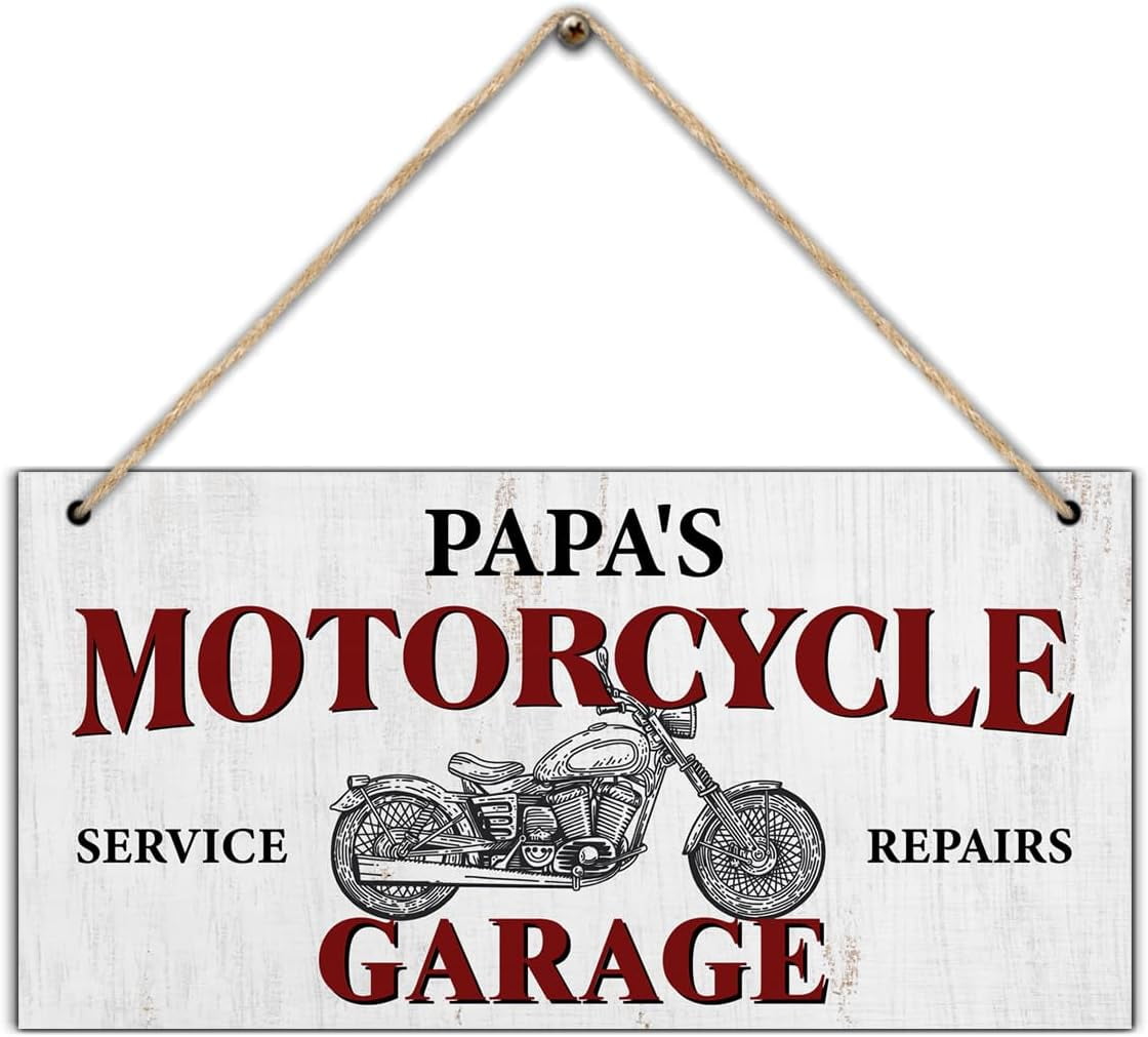 Wood Sign 10x5 Inch Motorcycle Garage Sign Papa's Motorcycle Garage ...