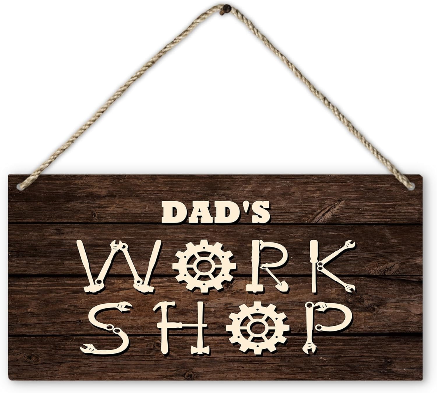 Wood Sign 10x5 Inch Rustic Dad's Workshop Sign Hanging Door Wall Decor,Funny Garage Signs ...