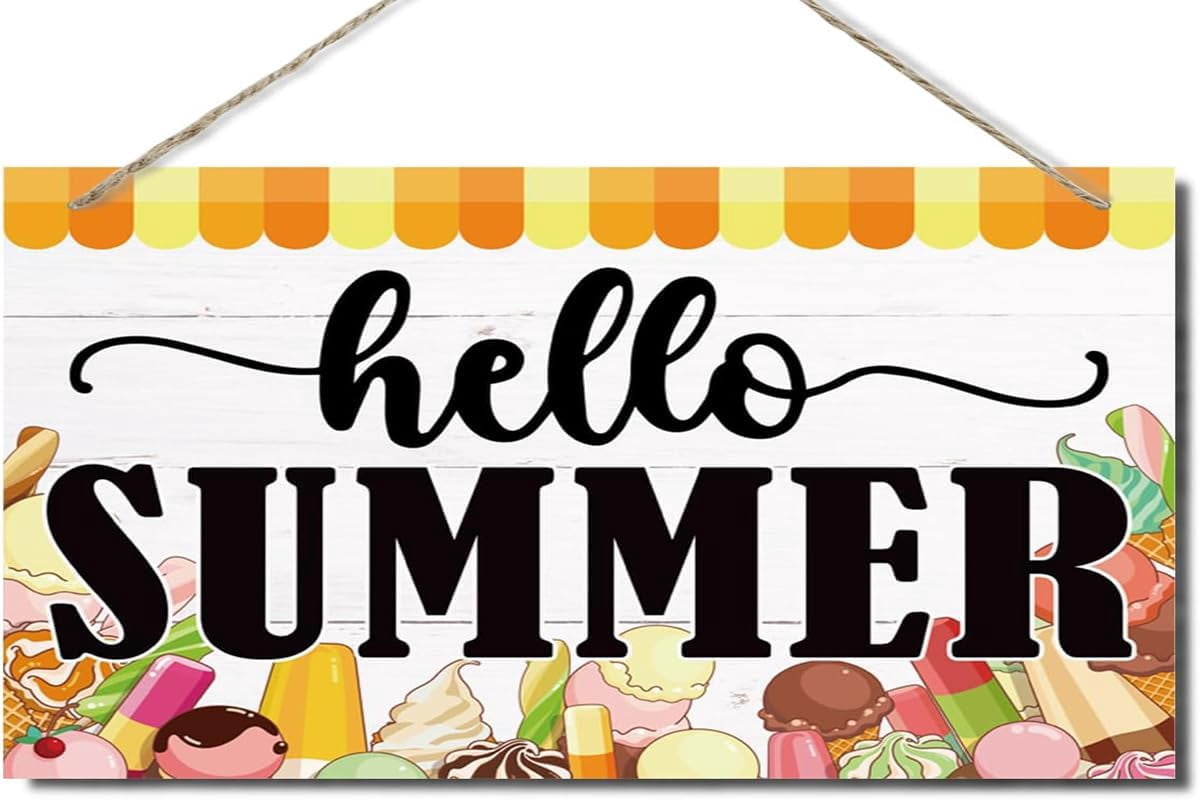 Wood Sign 10x5 Inch Summer Decor Hello Summer Decor Art Decorative For ...