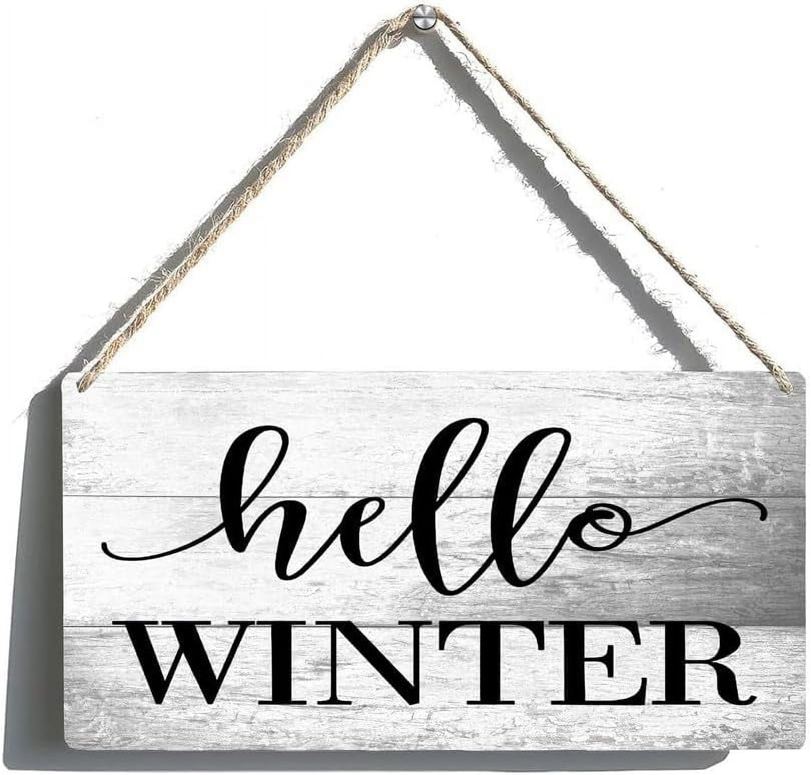 Wood Sign 10x5 Inch Wall Hanging Decor Hello Winter Signs With ...