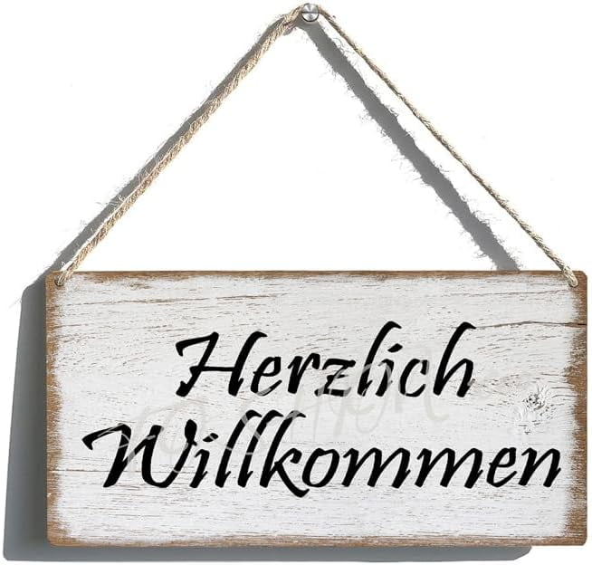 Wood Sign 10x5 Inch Wall Wood Sign Herzlich Willkommen Heartly Welcome ...